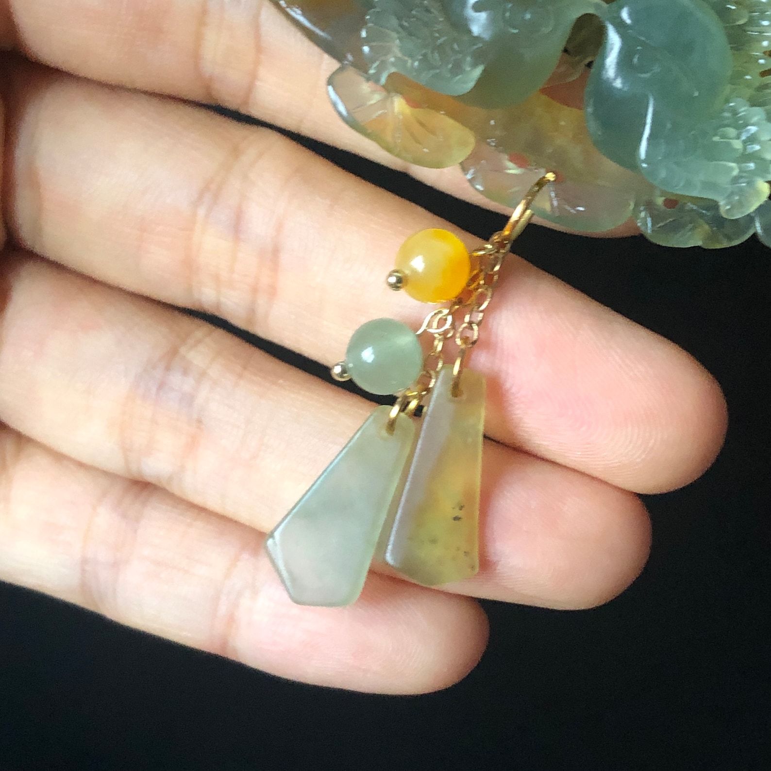 Natural Xiu Jade (serpentine) Hand Carved Magpie Birds and Rose Flower ...