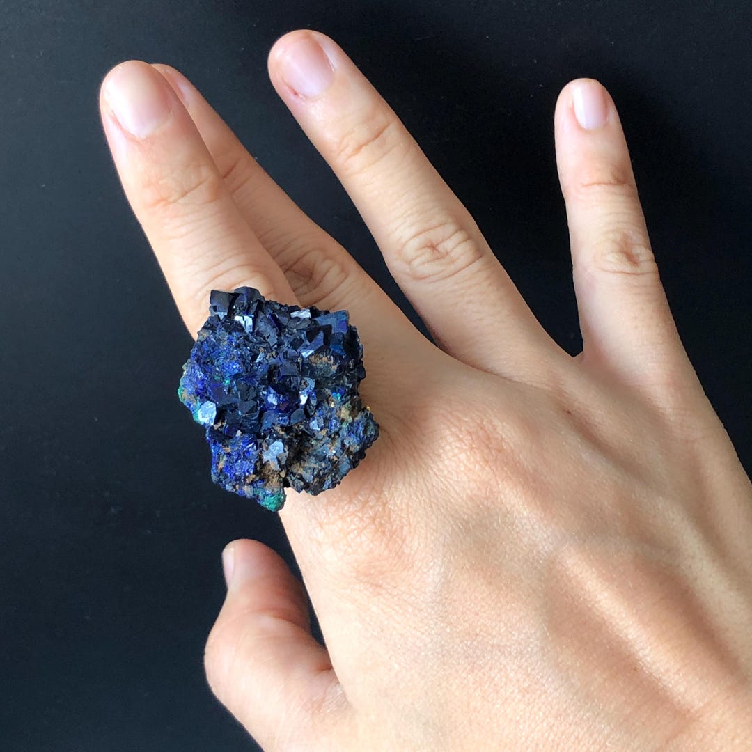 Raw Azurite Malachite Ring, Sparky Raw Stone Ring, Shiny Raw Crystal ...