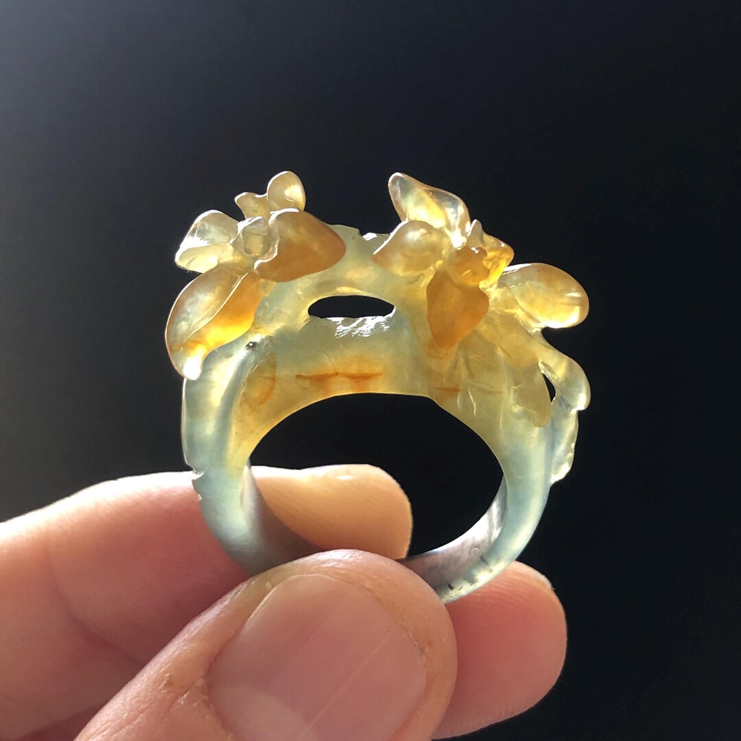 Natural Xiu Jade Serpentine Hand Carved Osmanthus Fragrans Flower Ring ...