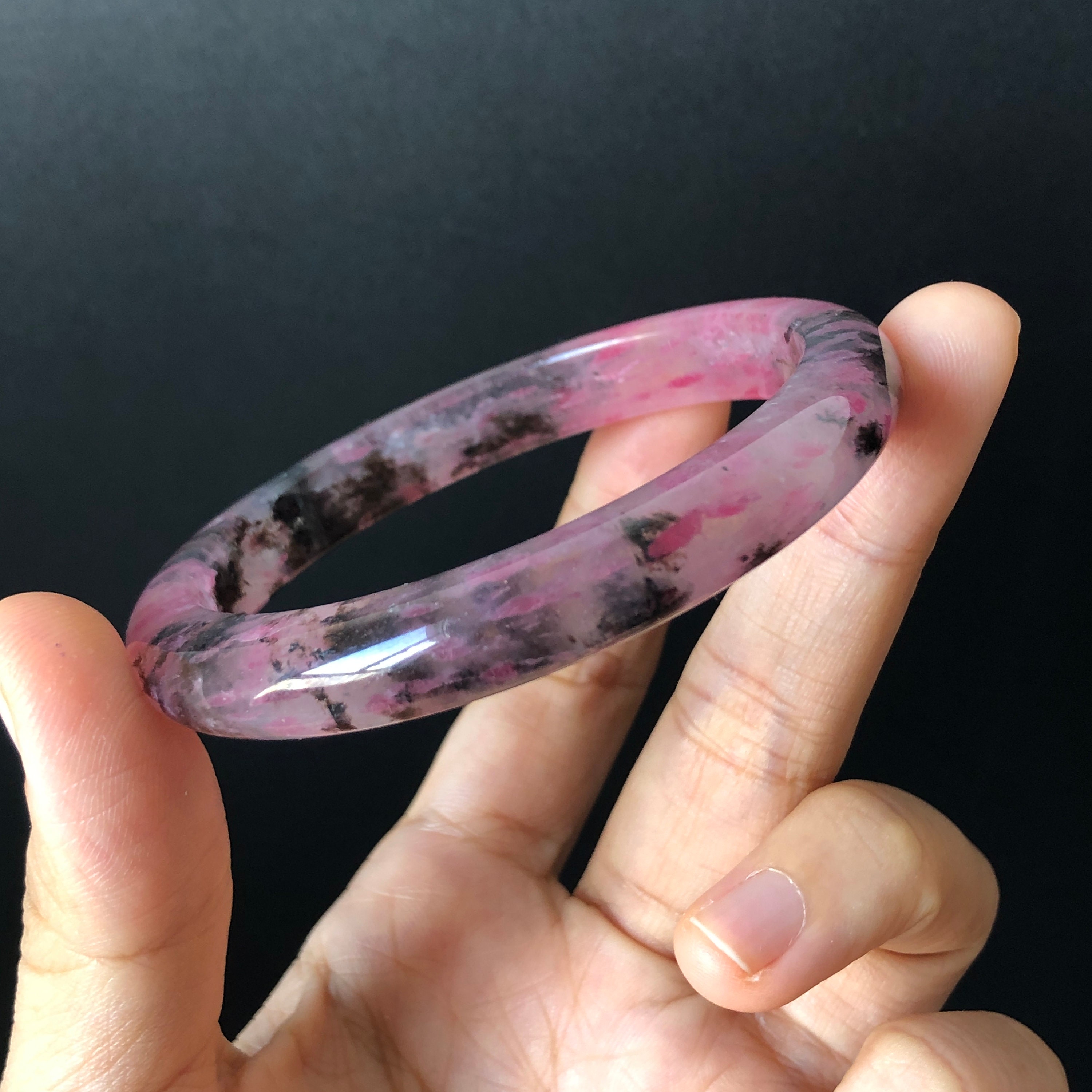 57.6mm Natural Icy Rhodonite Crystal Bangle | Cherry Plum Blossom ...