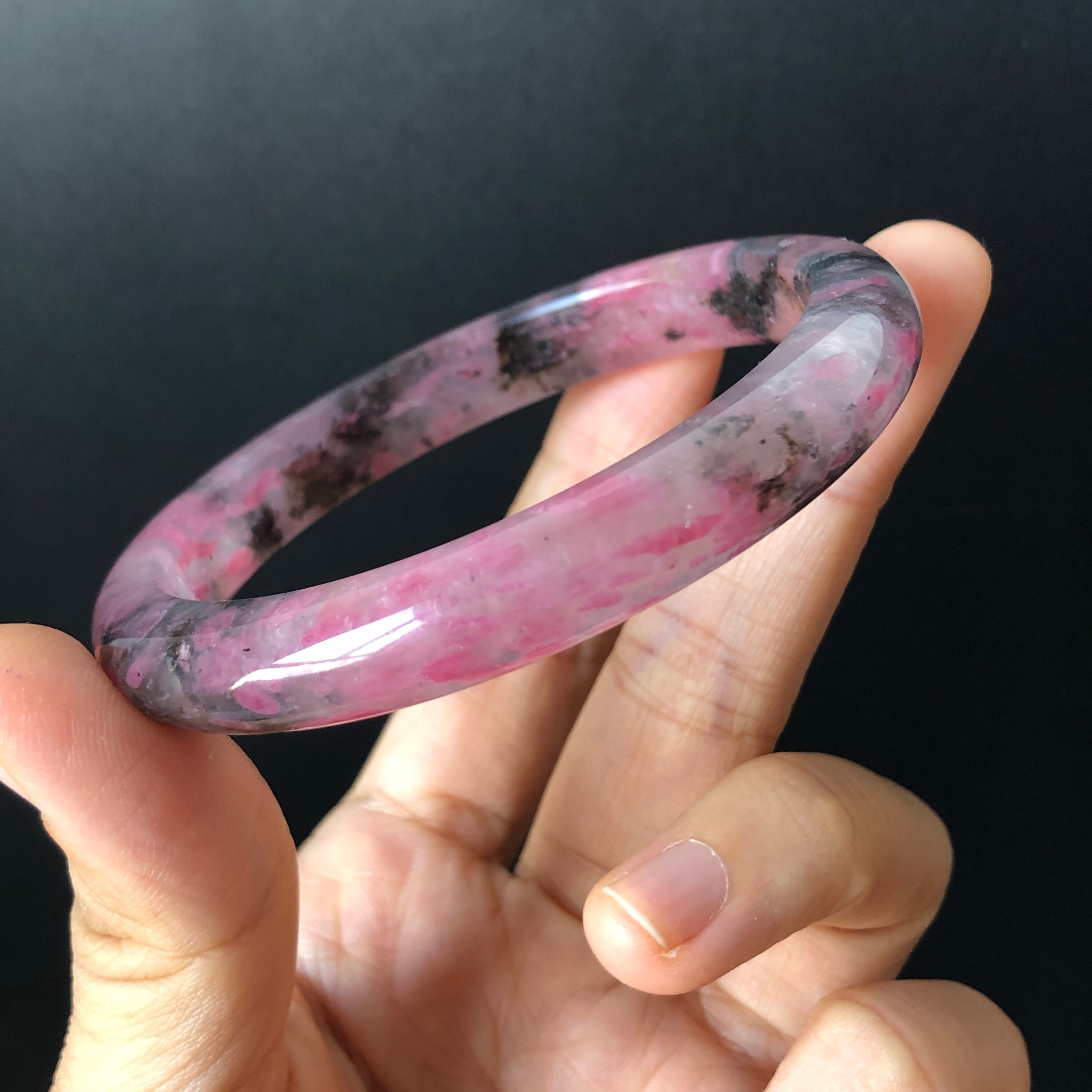 57.6mm Natural Icy Rhodonite Crystal Bangle | Cherry Plum Blossom ...