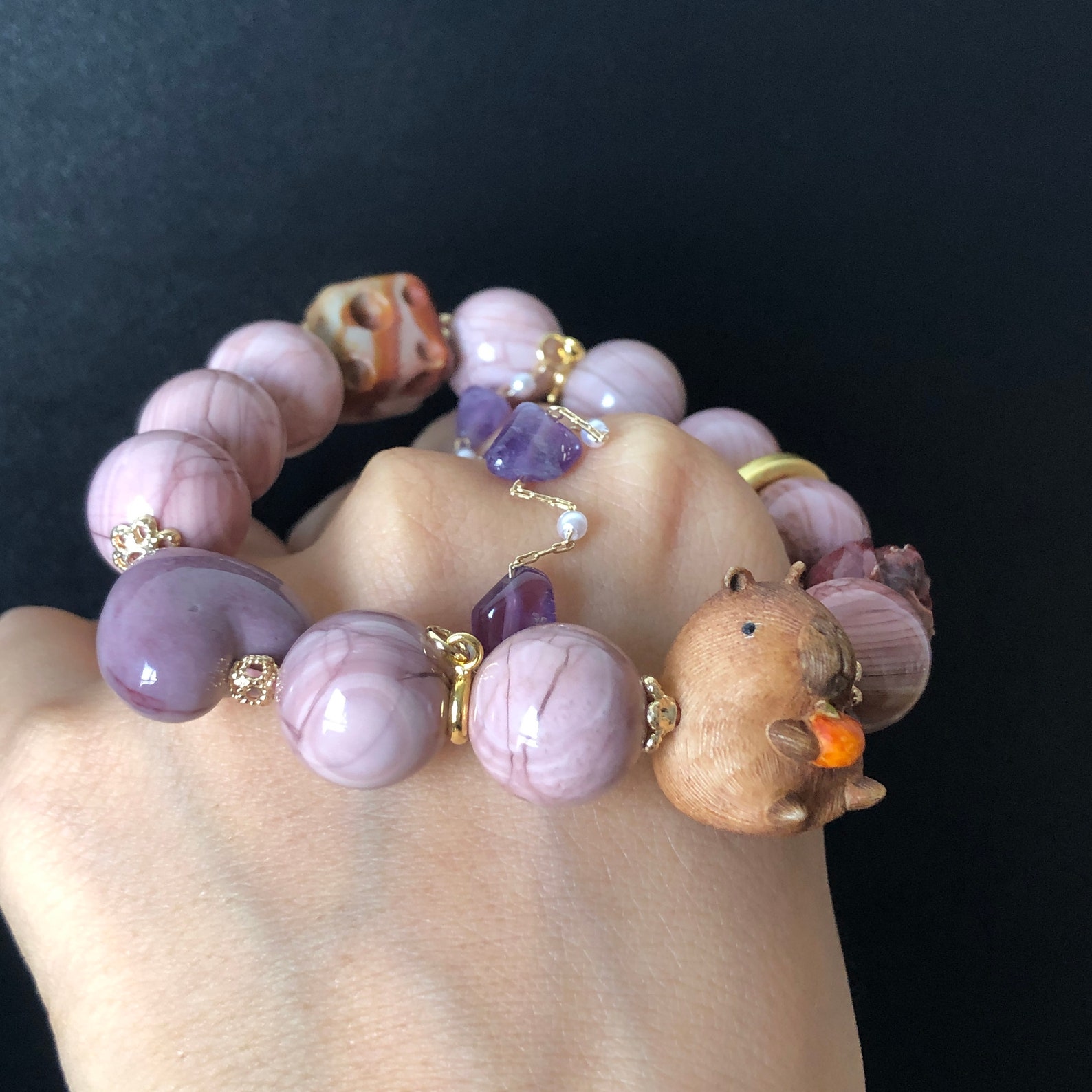 Alashan Agate Bead With Hamster Deer Antlers Charm 2 Way Crystal ...