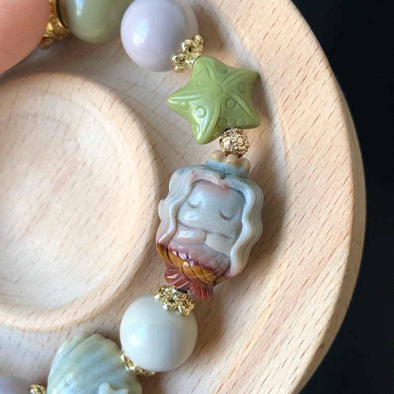 Alashan Agate Mermaid With Star Fish and Seashell Carved Charm - Etsy