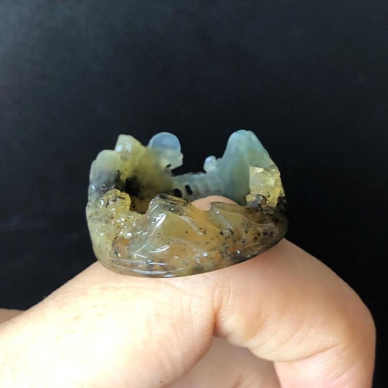 Natural Xiu Jade Serpentine Carved Countryside Landscape Ring | 17.4mm ...