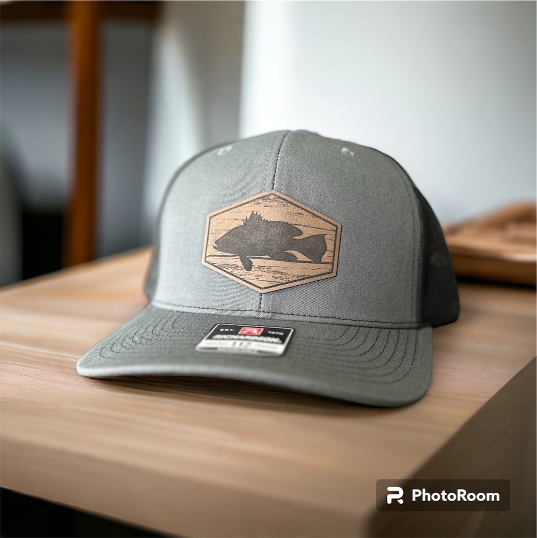 Fishing Leather Patch Hat, Flex Fit Hat, Hunting Hats, Hats for Work ...