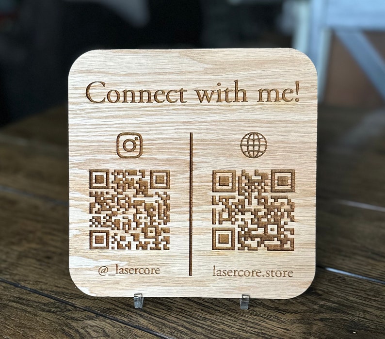 Wooden Engraved QR Code, Business Social Media Sign, Payment Sign ...