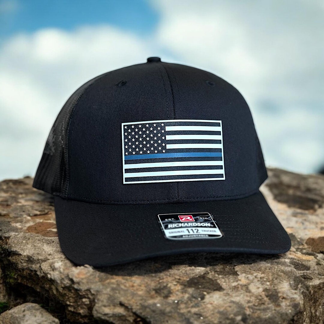 Police Acrylic Flag Patch Hat, Flex Fit Hat, Flag Hat, Hats for Work, Police Department Hat ...