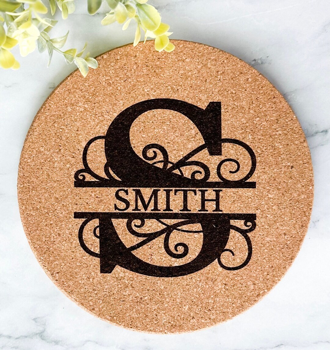 Custom Monogram Cork Trivet, Personalized Trivet, Custom Round Wood ...