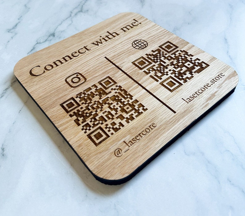 Wooden Engraved QR Code, Business Social Media Sign, Payment Sign ...