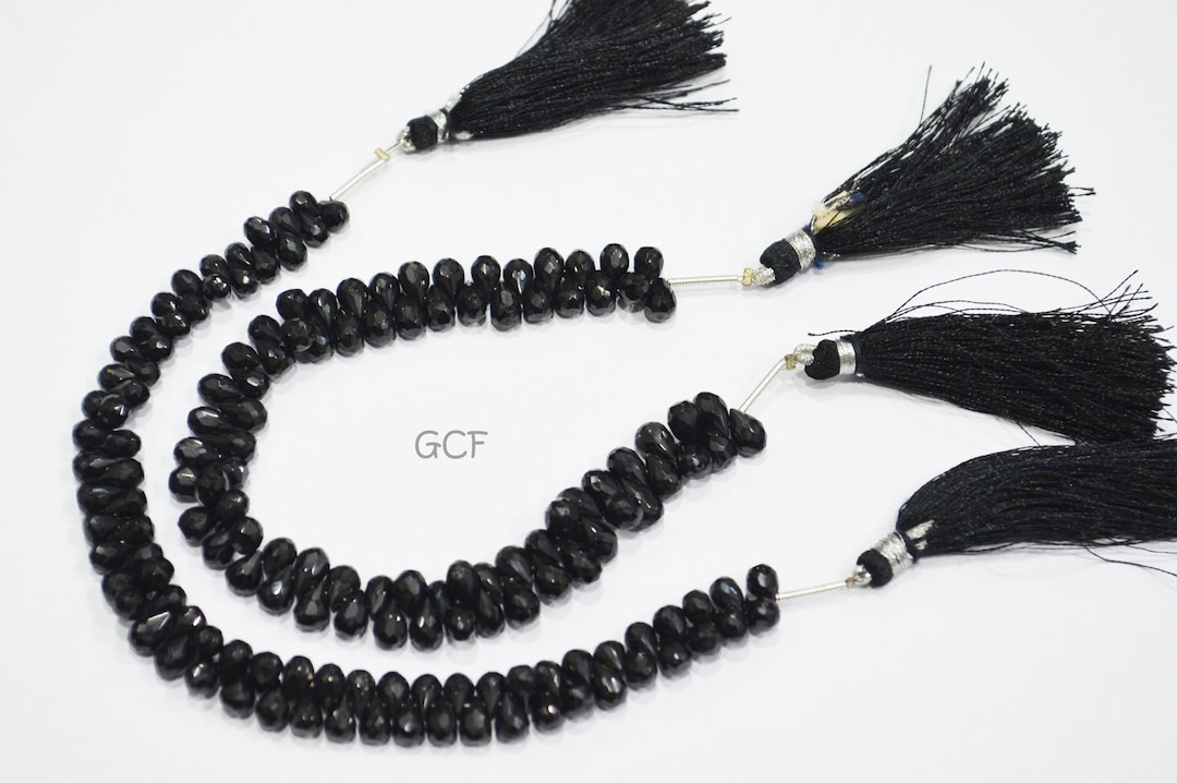 Black Spinel Side Drill Tear Drops Shape Beads , Black Spinel Faceted ...
