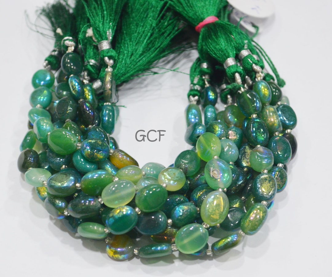 Shaded Emerald Quartz Metallic AB Coated Beads , Emerald Quartz Smooth ...