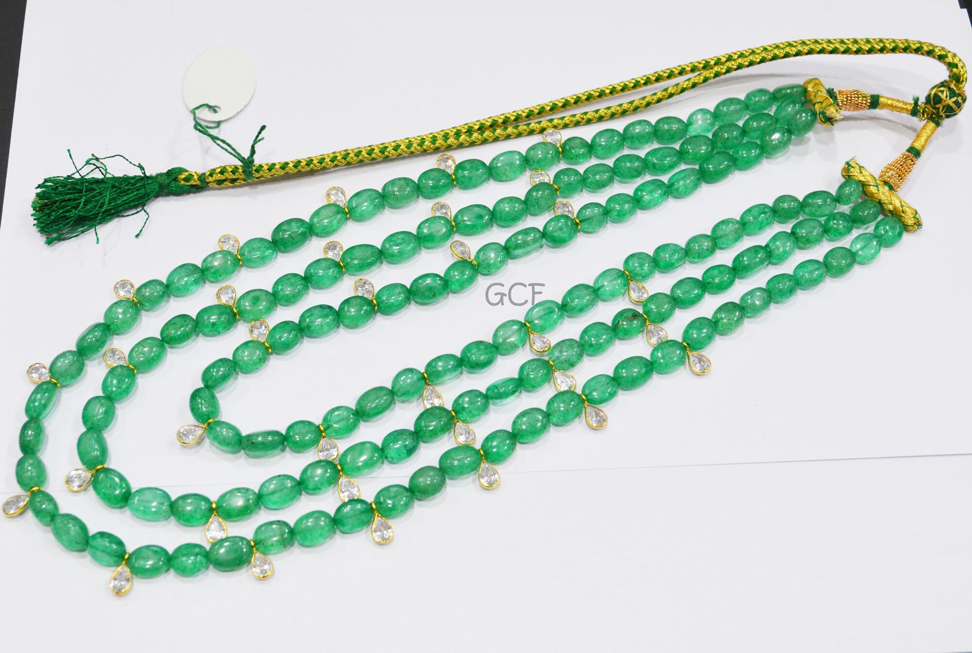 Emerald Color Strawberry Oval Shape Necklace With CZ Finding 3 Line ...