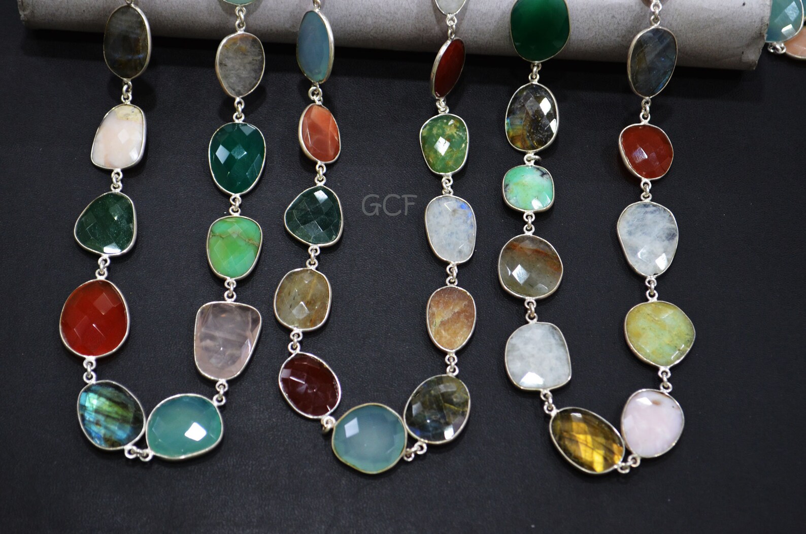 Multi Semi Precious Slice Shape Faceted Connector Chain , Multi Semi ...