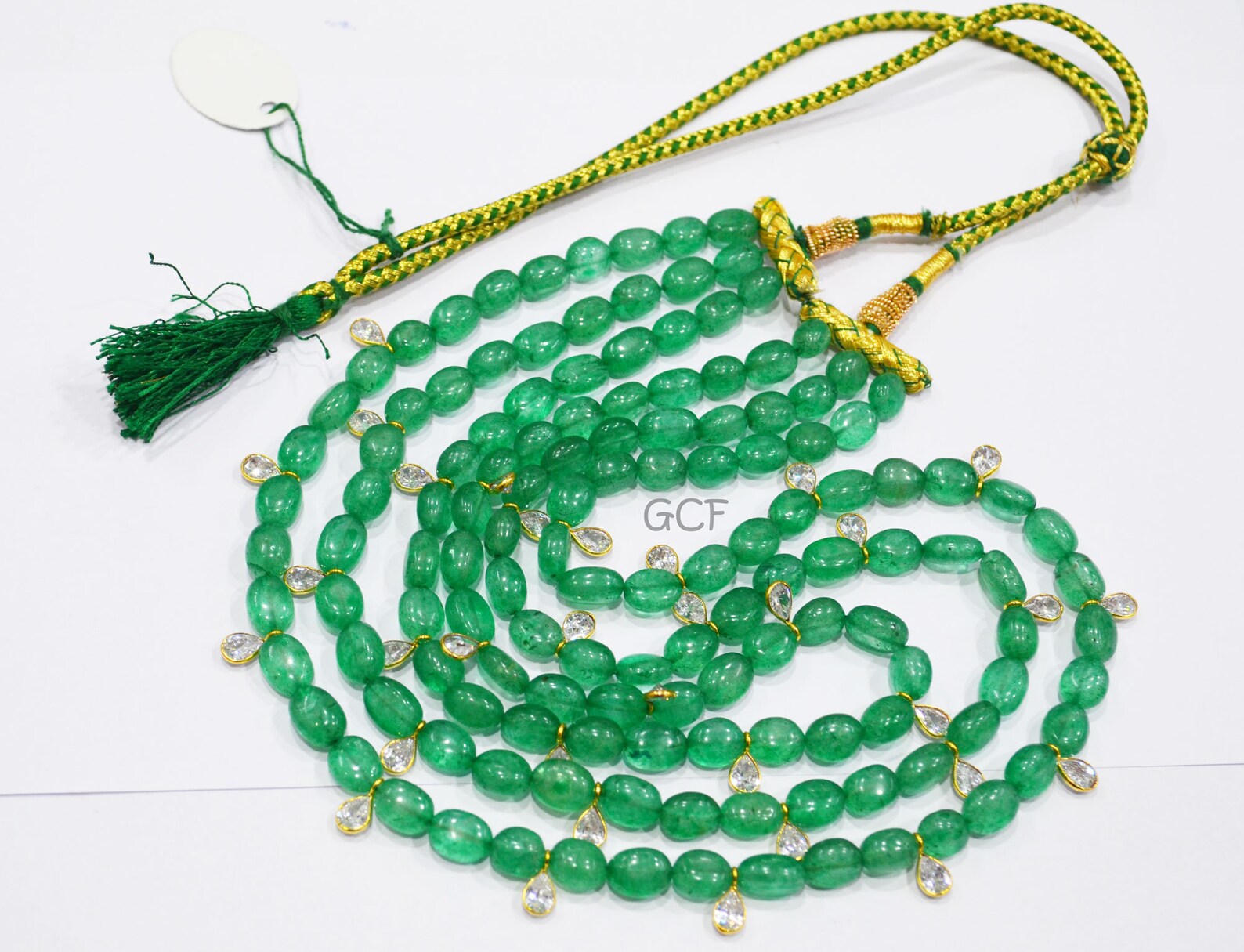 Emerald Color Strawberry Oval Shape Necklace With CZ Finding 3 Line ...