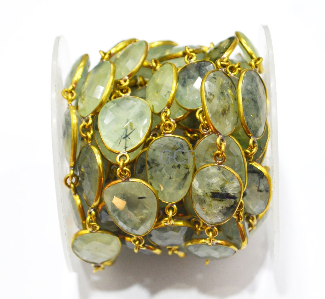 Moss Prehnite Faceted Slice Shape Connector Chain , Moss Prehnite Free ...