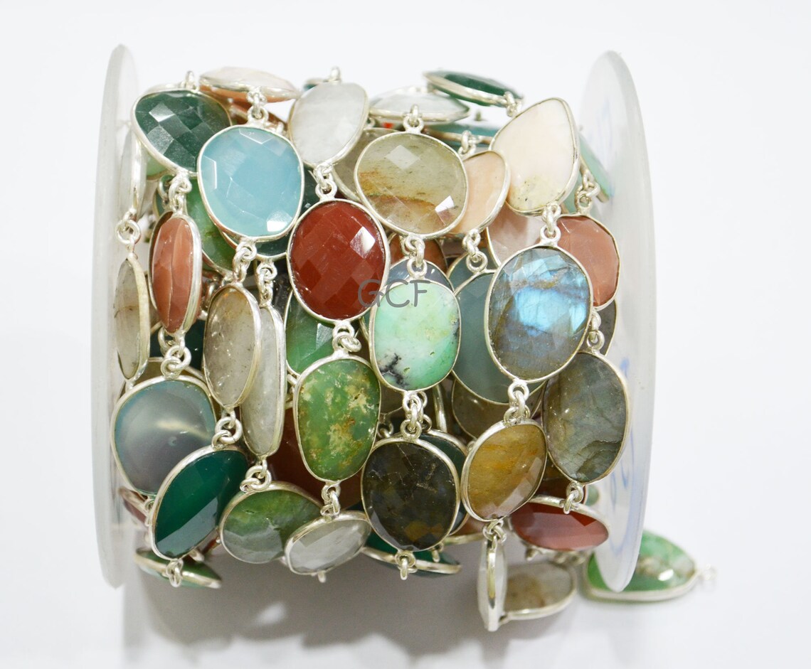 Multi Semi Precious Slice Shape Faceted Connector Chain , Multi Semi ...