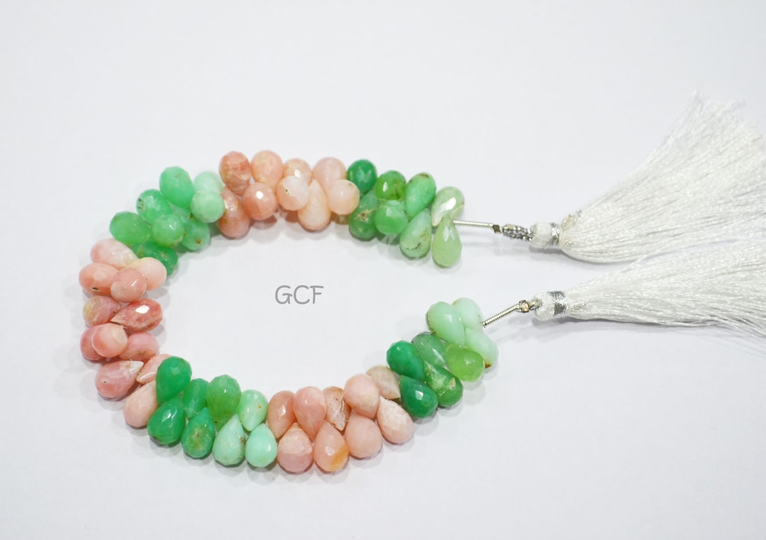 Chrysoprase Side Drill Tear Drops Shape Beads , Peruvian Pink Opal ...
