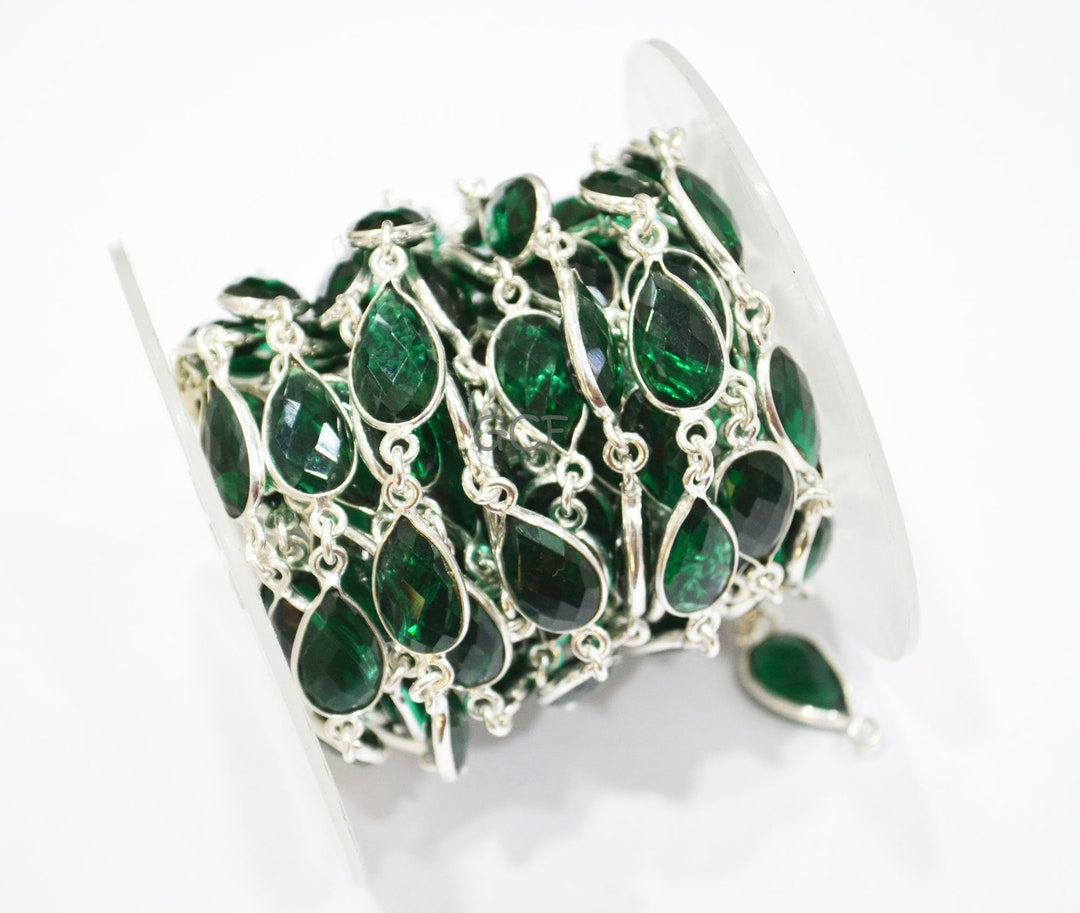 Emerald Green Hydro Quartz Faceted Pear Shape Connector Chain , Emerald ...