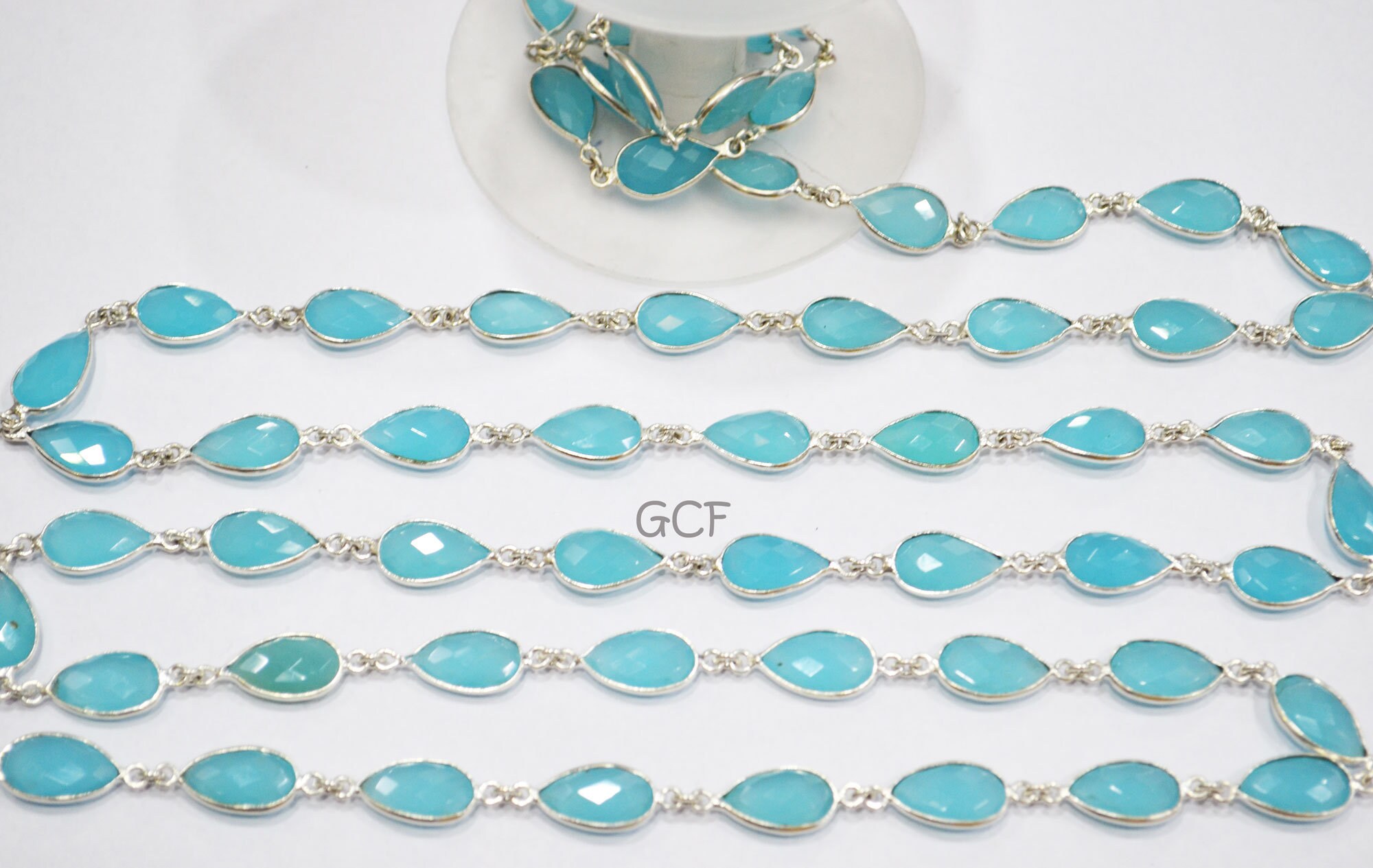 Sea Blue Hydro Quartz Faceted Pear Shape Connector Chain , Sea Blue ...