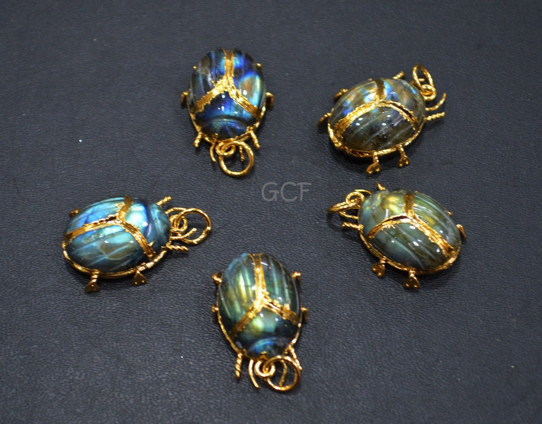 Labradorite Electroplated Beetle Pendant , Egyptian Scarab Labradorite ...