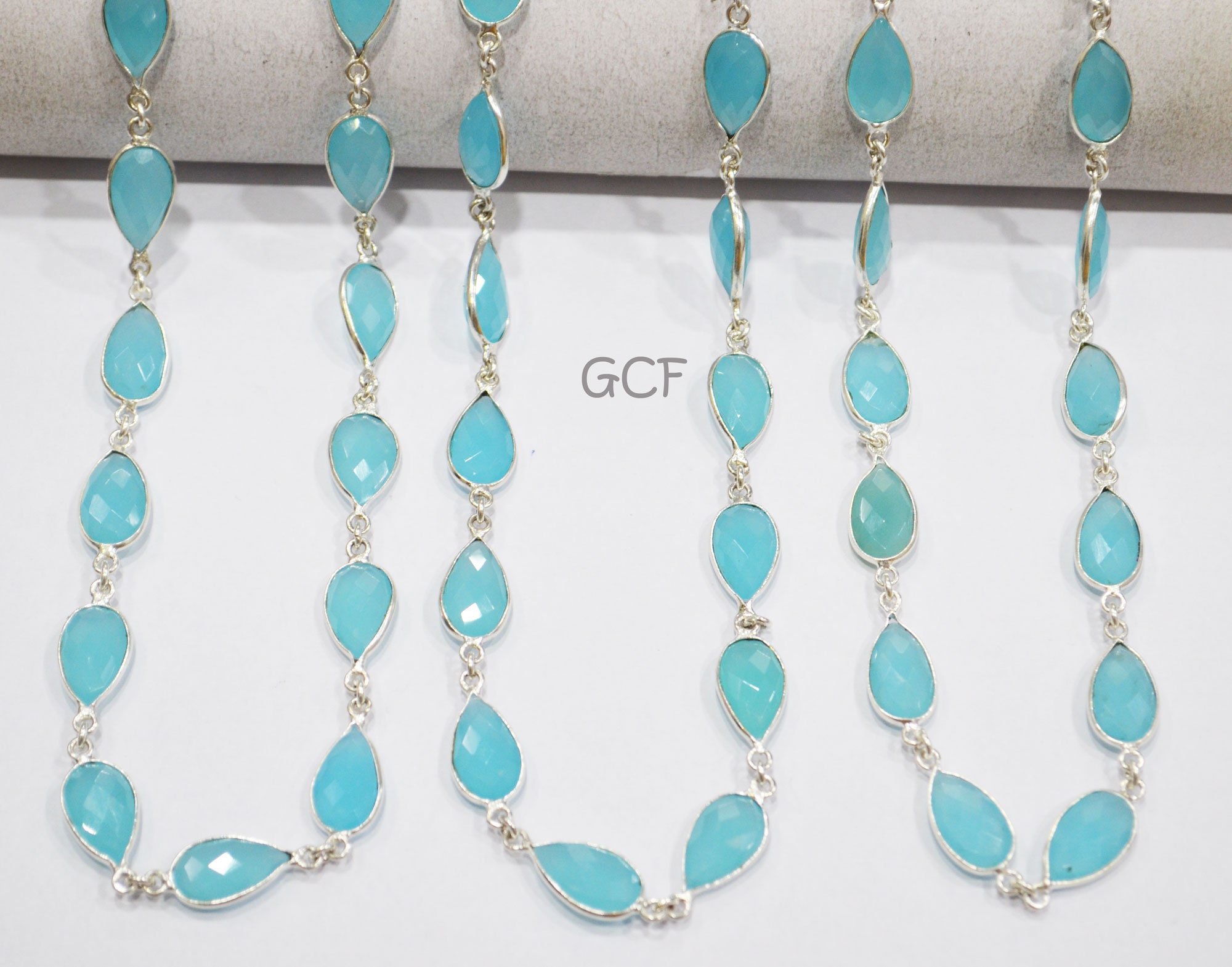 Sea Blue Hydro Quartz Faceted Pear Shape Connector Chain , Sea Blue ...