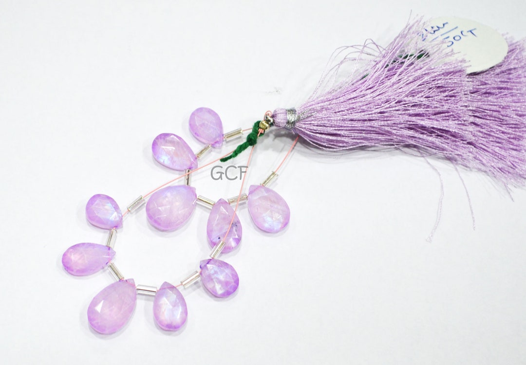 5 Pieces in A Strand Mystic Lavender Coated Rainbow Moonstone Pear ...