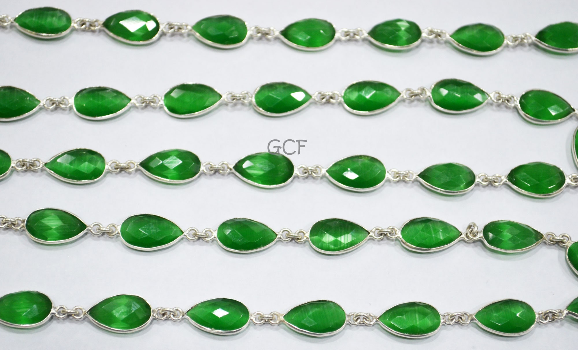 Cat's Eye Green Hydro Quartz Faceted Pear Shape Connector Chain , Cat's ...