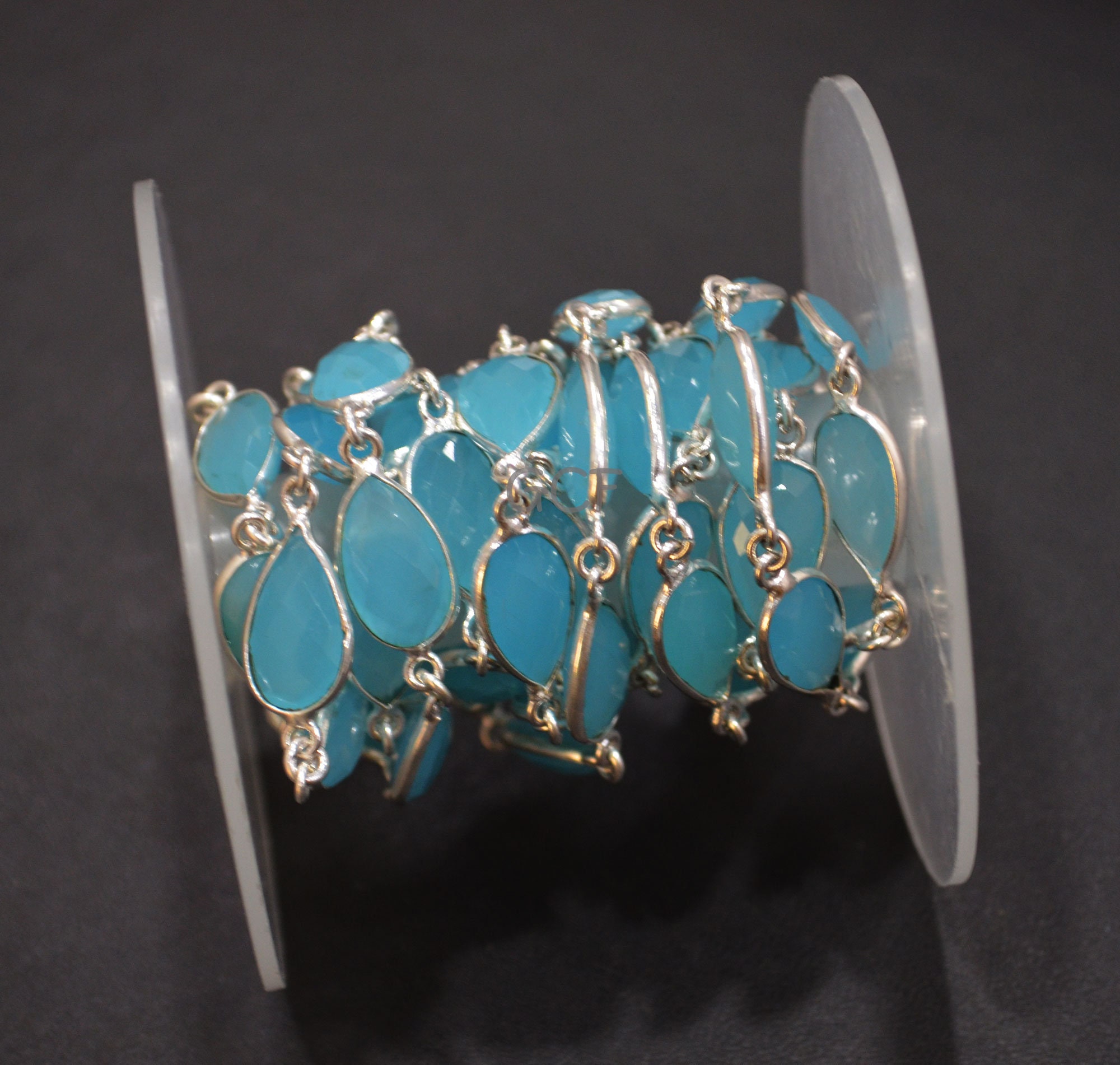 Sea Blue Hydro Quartz Faceted Pear Shape Connector Chain , Sea Blue ...