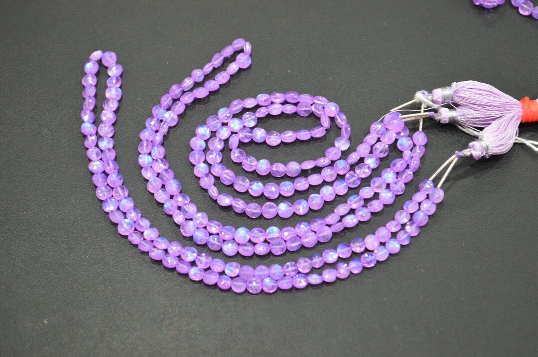 Mystic Lavender Coated Rainbow Moonstone Coin Shape Beads , Mystic ...