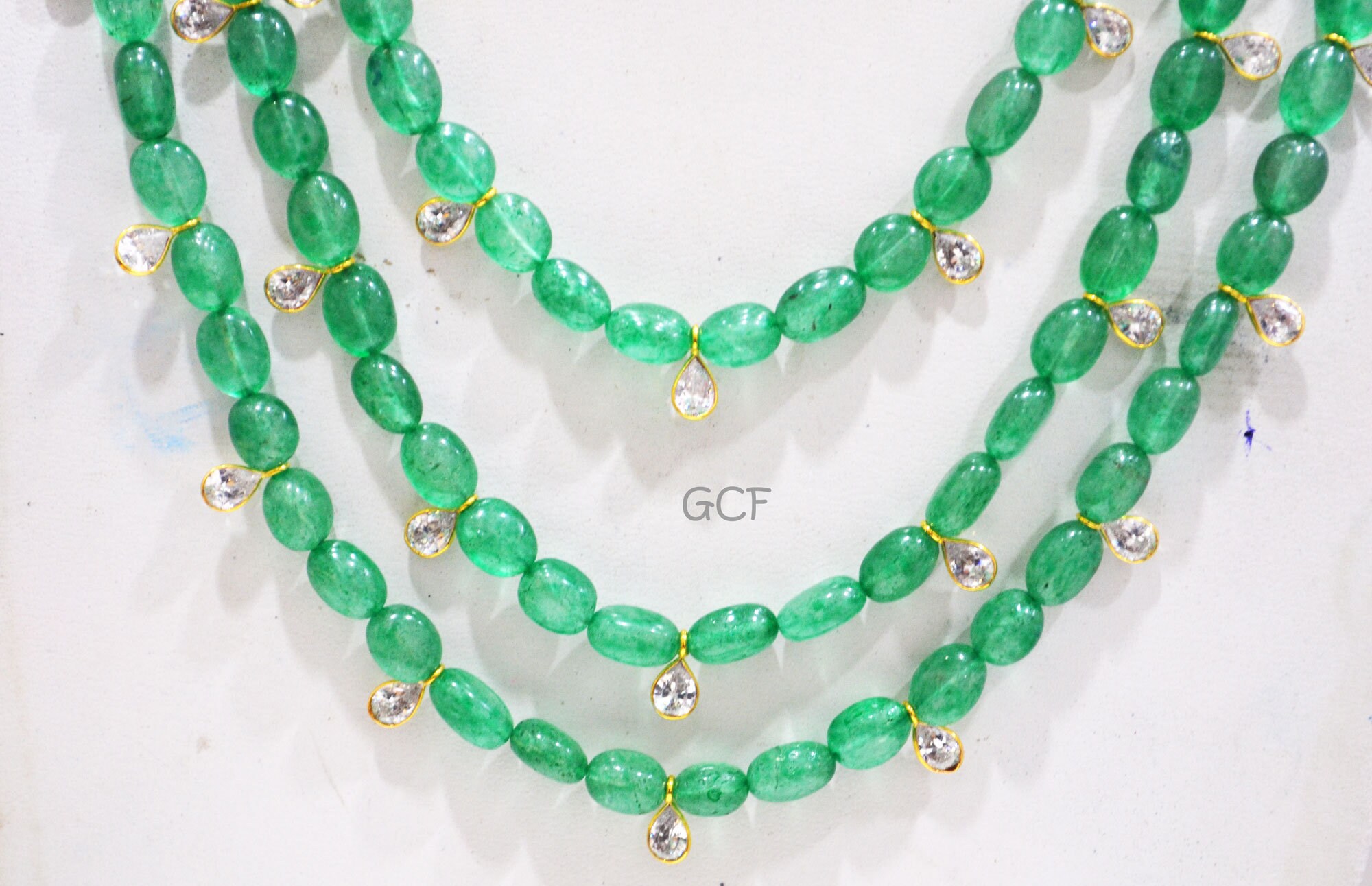 Emerald Color Strawberry Oval Shape Necklace With CZ Finding 3 Line ...