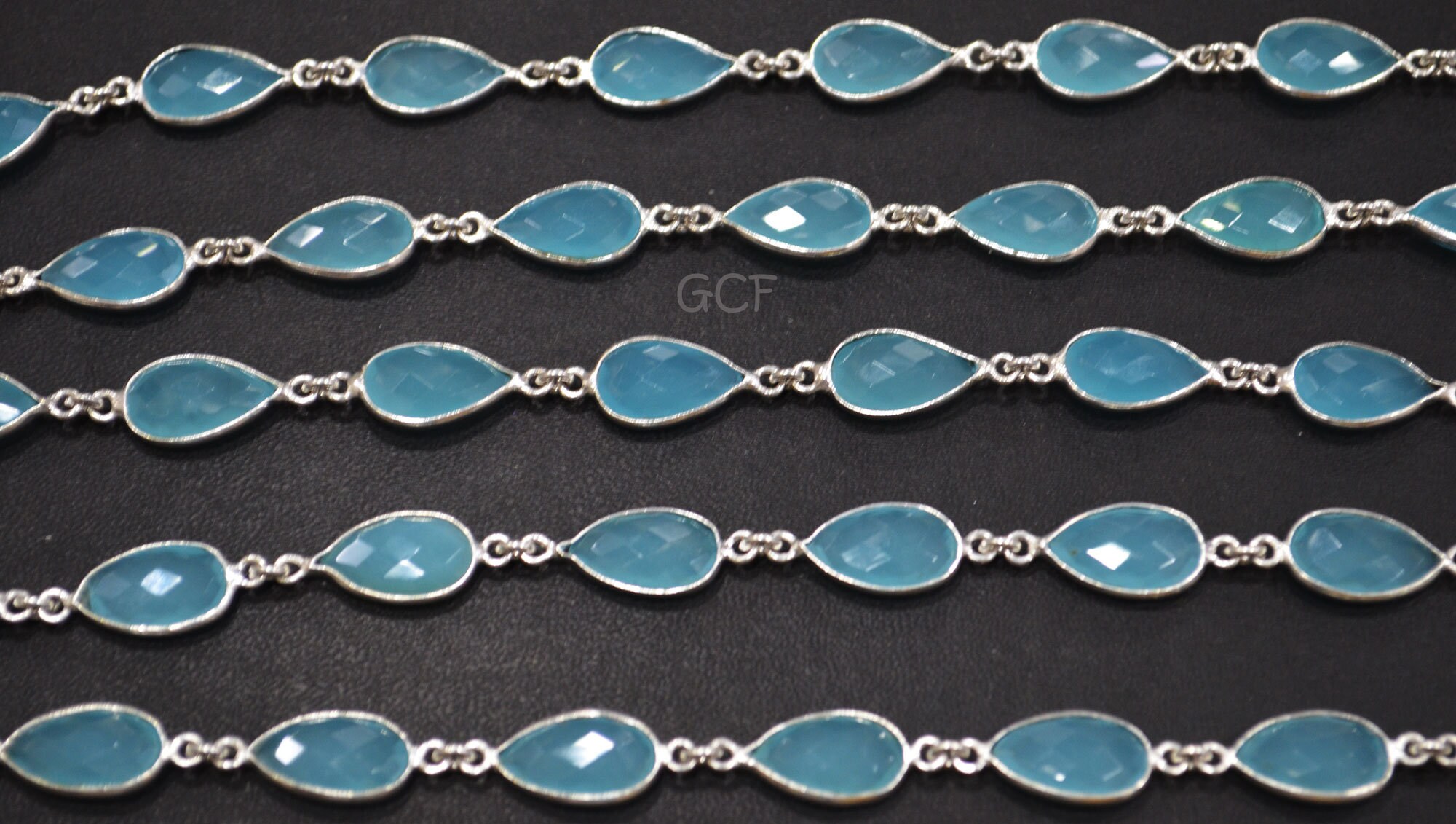 Sea Blue Hydro Quartz Faceted Pear Shape Connector Chain , Sea Blue ...