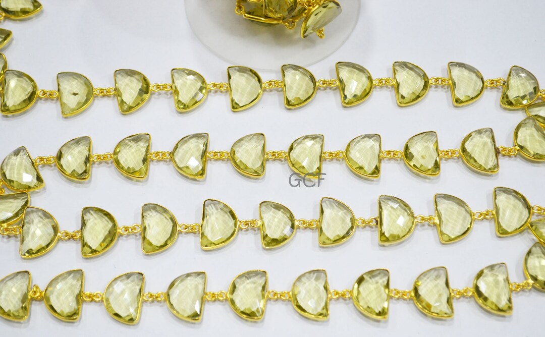 Lemon Hydro Quartz Faceted Half Moon Shape Connector Chain , Lemon ...