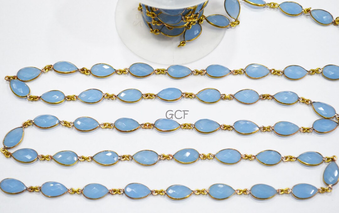Corn Flower Blue Hydro Quartz Faceted Pear Shape Connector Chain ,corn ...