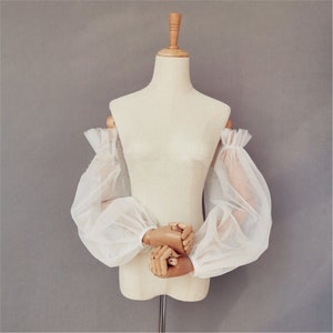 Ruffles Pop Sleeves, Off-shoulder Light Ivory Bridal Sleeves, Tulle ...