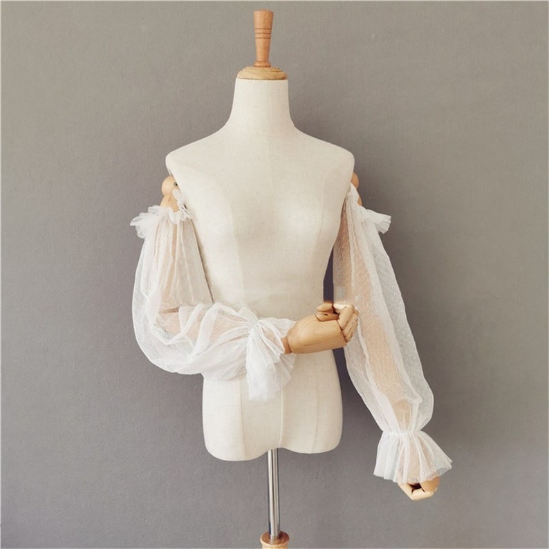 Off-shoulder Detachable Sleeves With Ruffelslong Polka Dots - Etsy