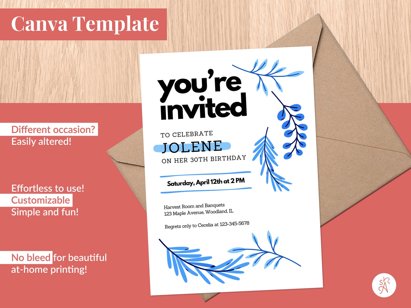 Blue Botanical Celebration Invitation Design Template, Canva Template ...