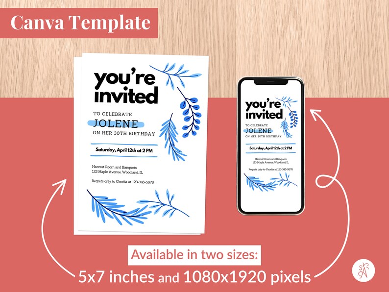 Blue Botanical Celebration Invitation Design Template, Canva Template ...