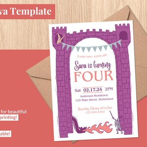 Purple Princess Birthday Invitation Design Template, Canva Template ...