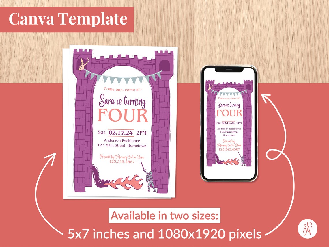 Purple Princess Birthday Invitation Design Template, Canva Template ...