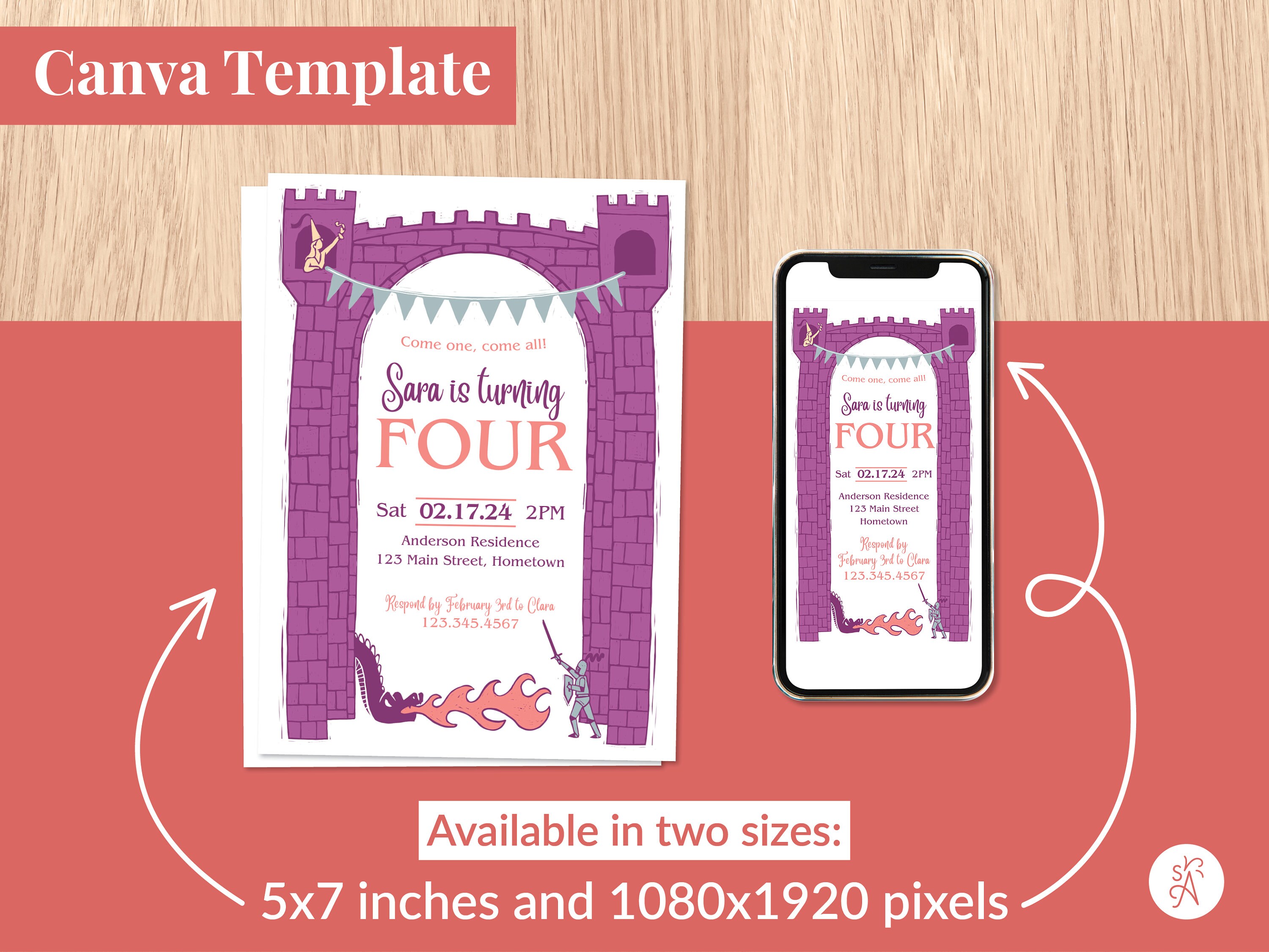 Purple Princess Birthday Invitation Design Template, Canva Template ...
