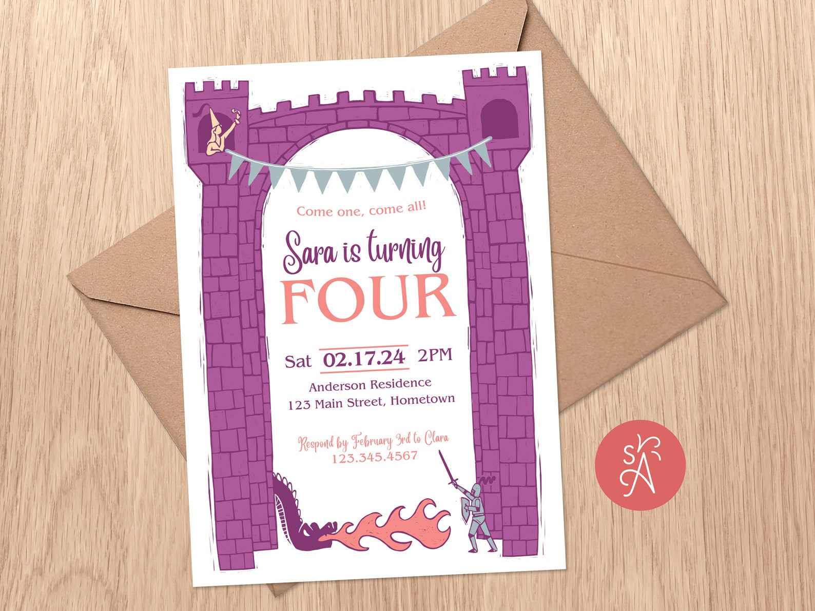 Purple Princess Birthday Invitation Design Template, Canva Template ...
