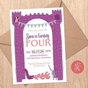 Purple Princess Birthday Invitation Design Template, Canva Template ...