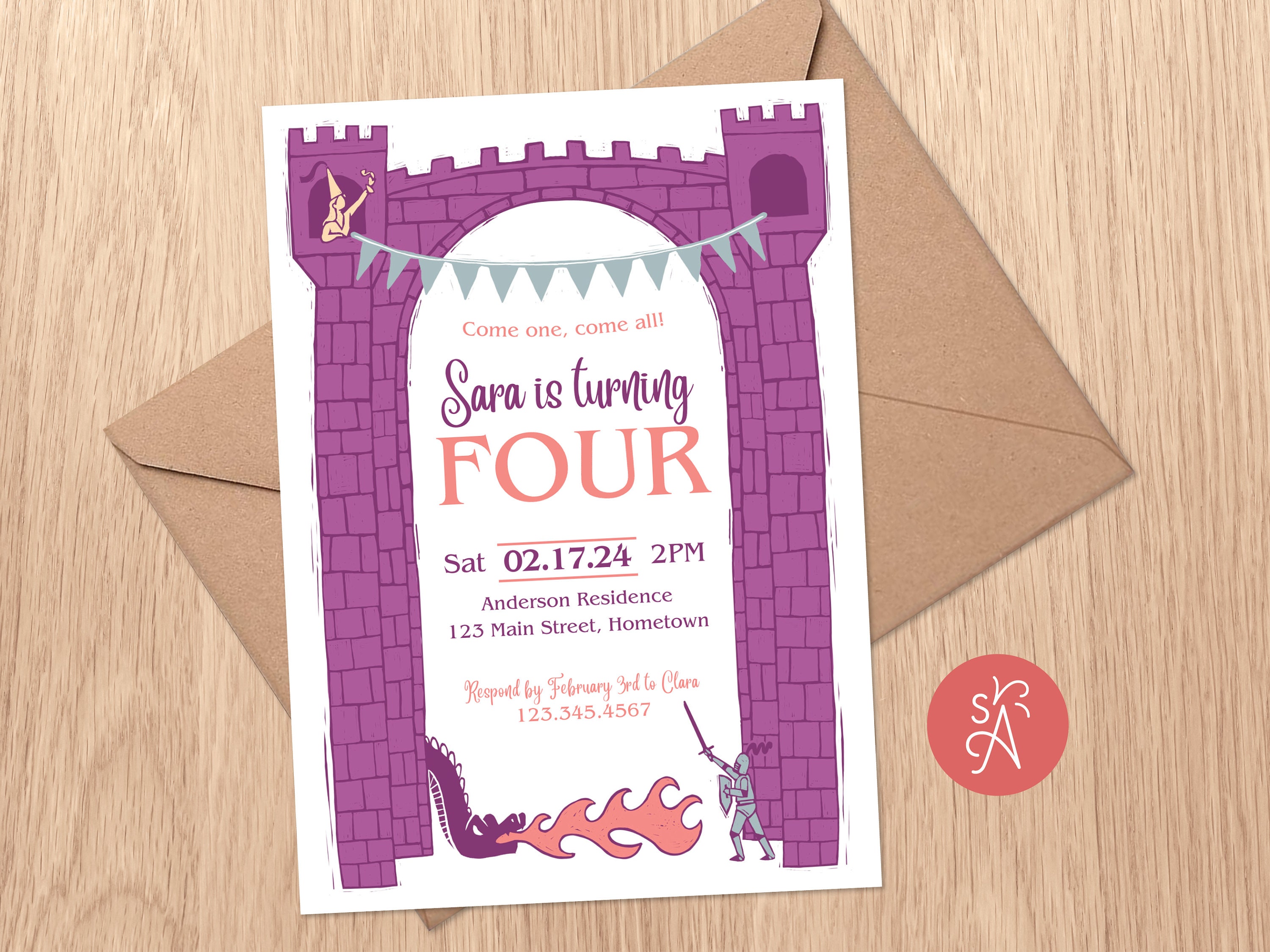 Purple Princess Birthday Invitation Design Template, Canva Template ...