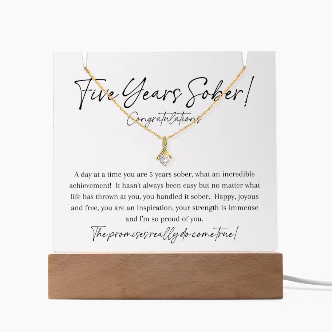 5 Years Sober Necklace, Acrylic Display, Five Years Sobriety Gift ...