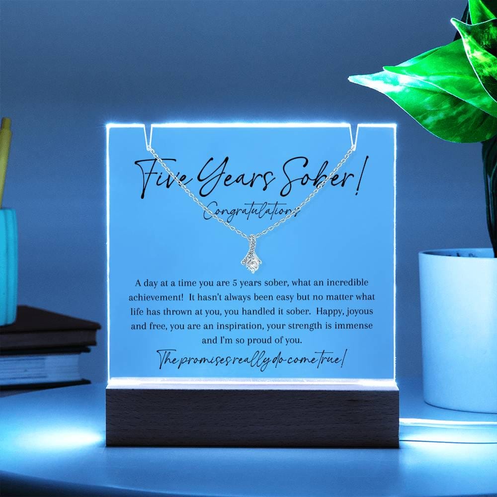 5 Years Sober Necklace, Acrylic Display, Five Years Sobriety Gift ...