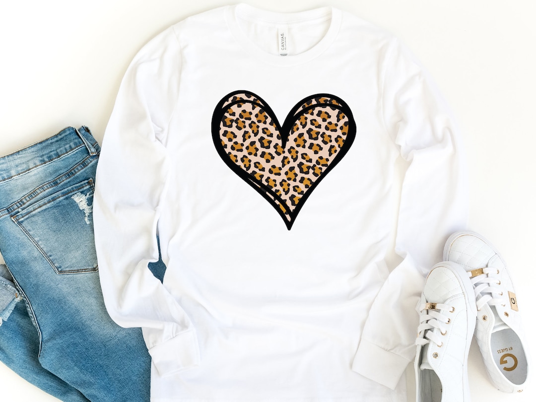 Leopard Heart Long Sleeve Shirt, Cute Heart Shirt, Women Leopard Heart ...