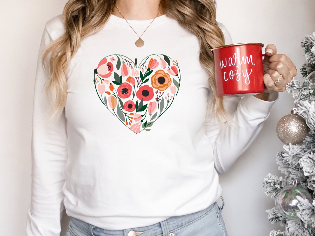 Flowers Heart Long Sleeve Shirt, Wildflower Shirt, Flowers Shirt, Gift ...