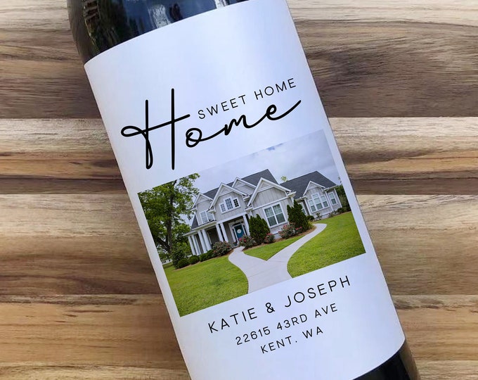 Housewarming Wine Label, Custom Wine Label, House Photo Wine Label ...