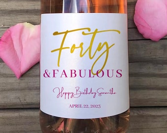 40th Birthday Gift, Forty Wine Label, Birthday Champagne Label, Gift ...