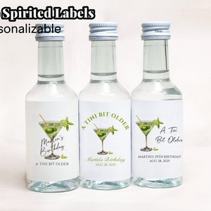 Just a Tini Bit Older Birthday Mini Shot Bottle Labels Martini Themed ...
